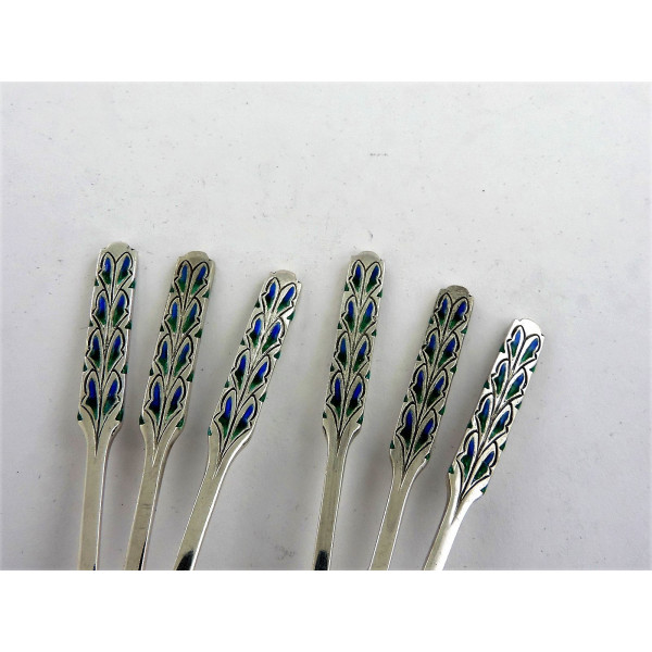 Set of 6 Liberty Enamelled Teaspoons » Antique Silver Spoons