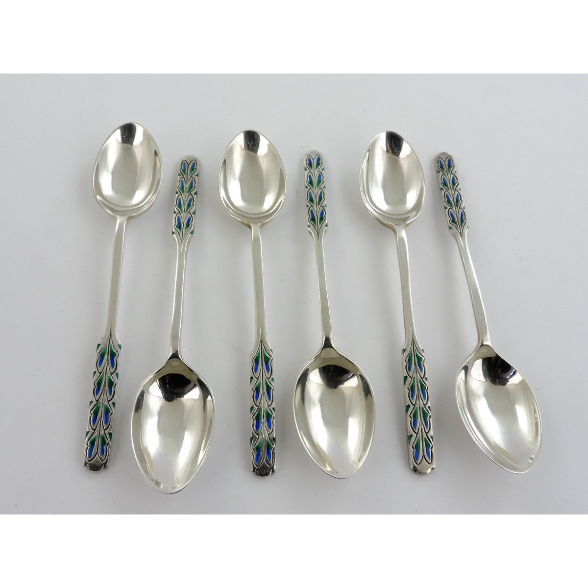 Set of 6 Liberty Enamelled Teaspoons » Antique Silver Spoons
